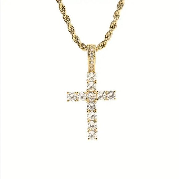 Accessories | Mens 2ct Diamond 14k Gold Cross Necklace 2 24 Rope Chain ...